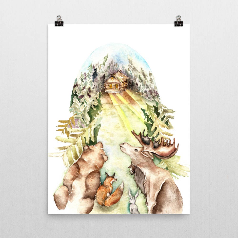 Woodland Animals Watercolor Art Print: Forest Nursery Decor - Etsy