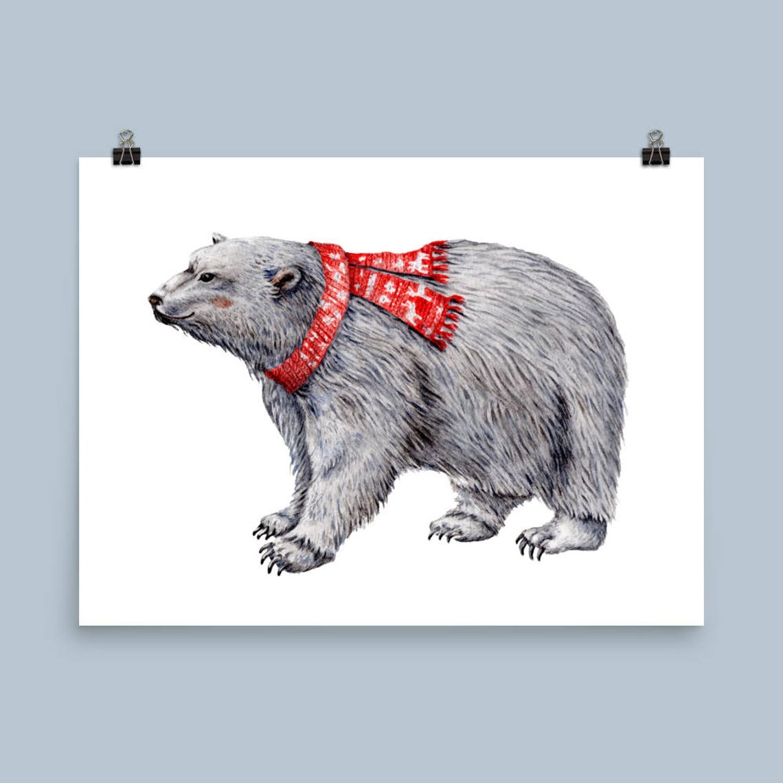 Polar Bear in Red Scarf Art Print of Original Watercolor - Etsy