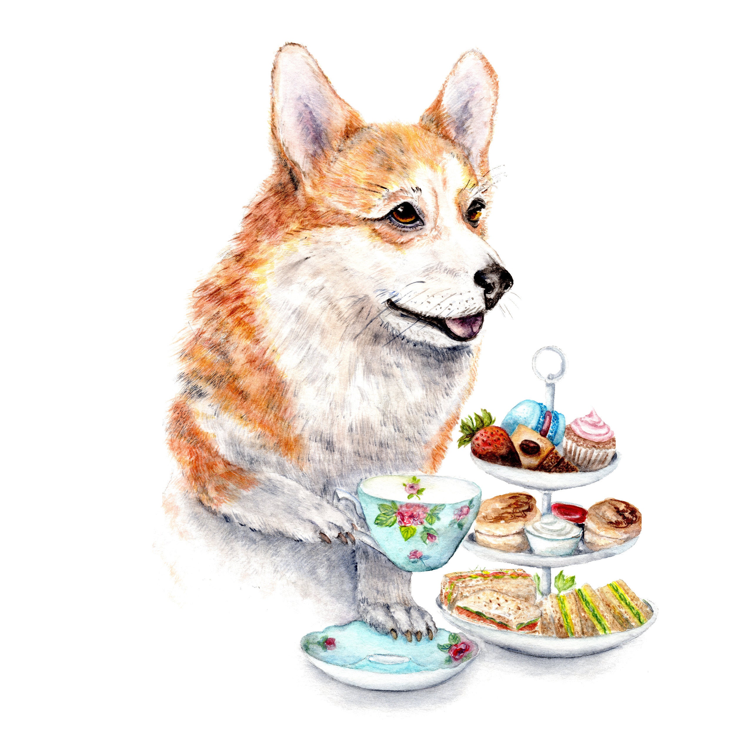 Corgi Drinking High Afternoon Tea Fine Art Print of Original - Etsy UK