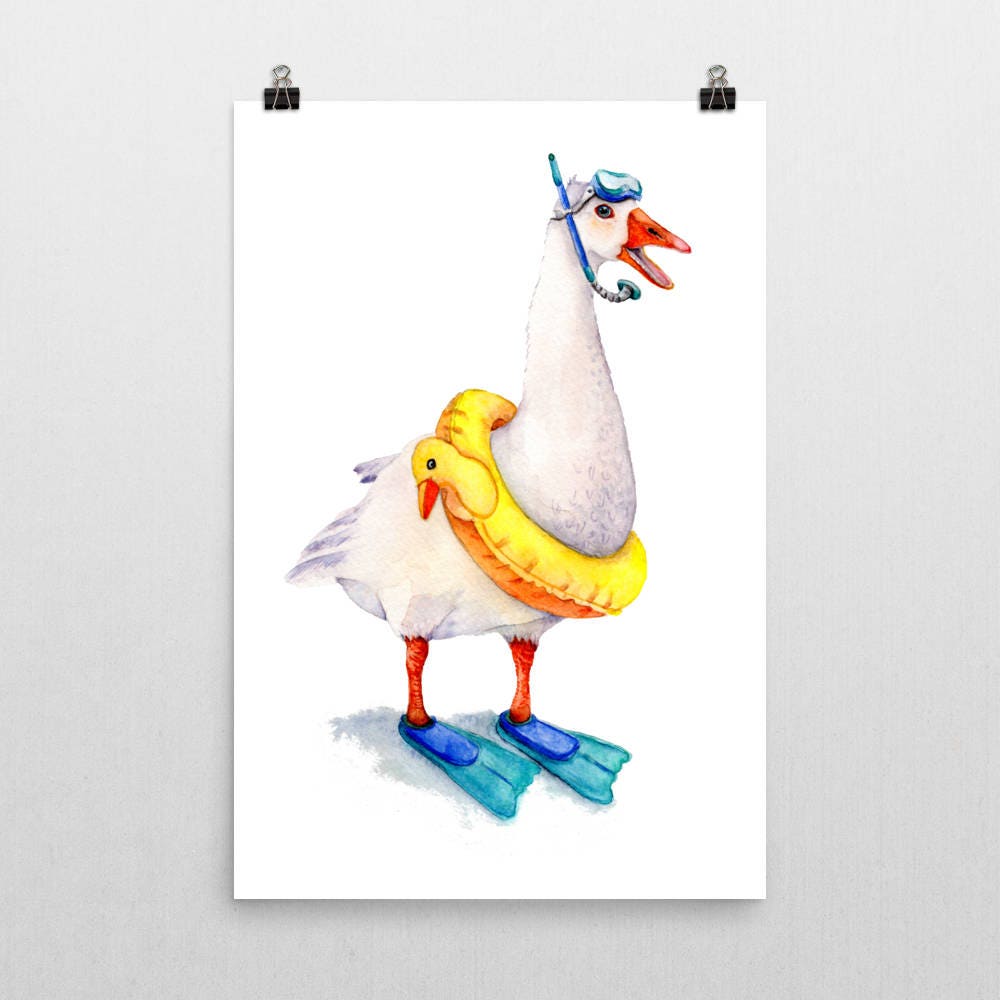 Snorkeling Canada Goose in Flippers and Swim Ring Fine Art - Etsy Canada