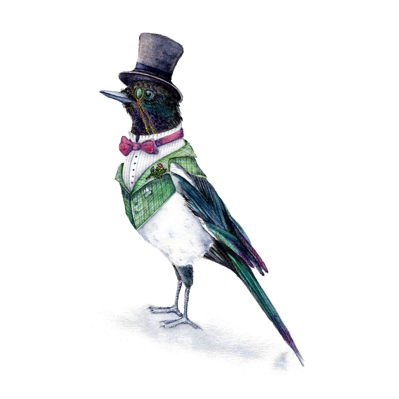 Victorian Magpie Bird Art Print of Original Watercolor - Etsy UK