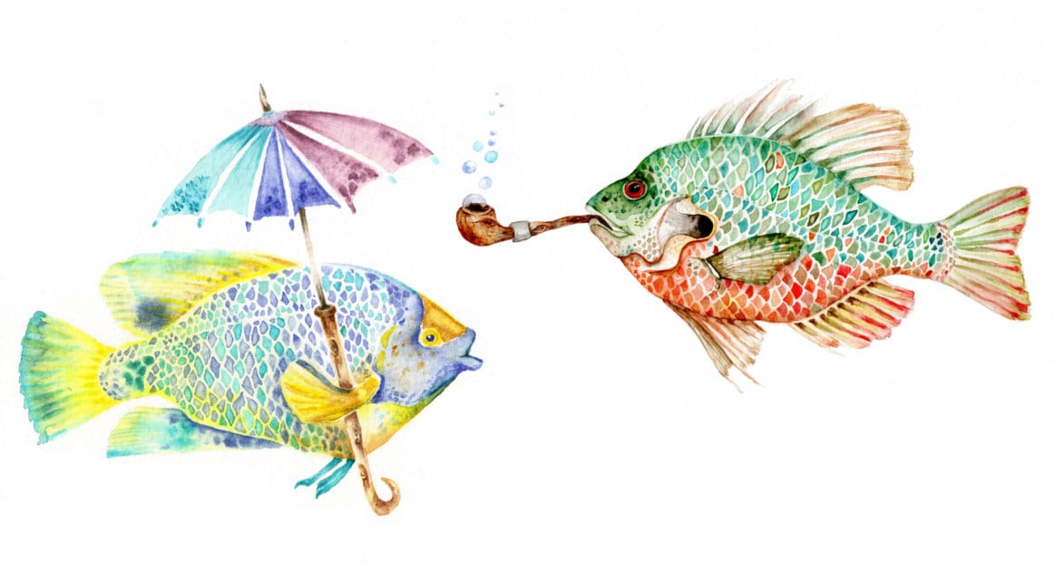 Fishes Two Fish Art Print of Watercolor Painting Funny - Etsy