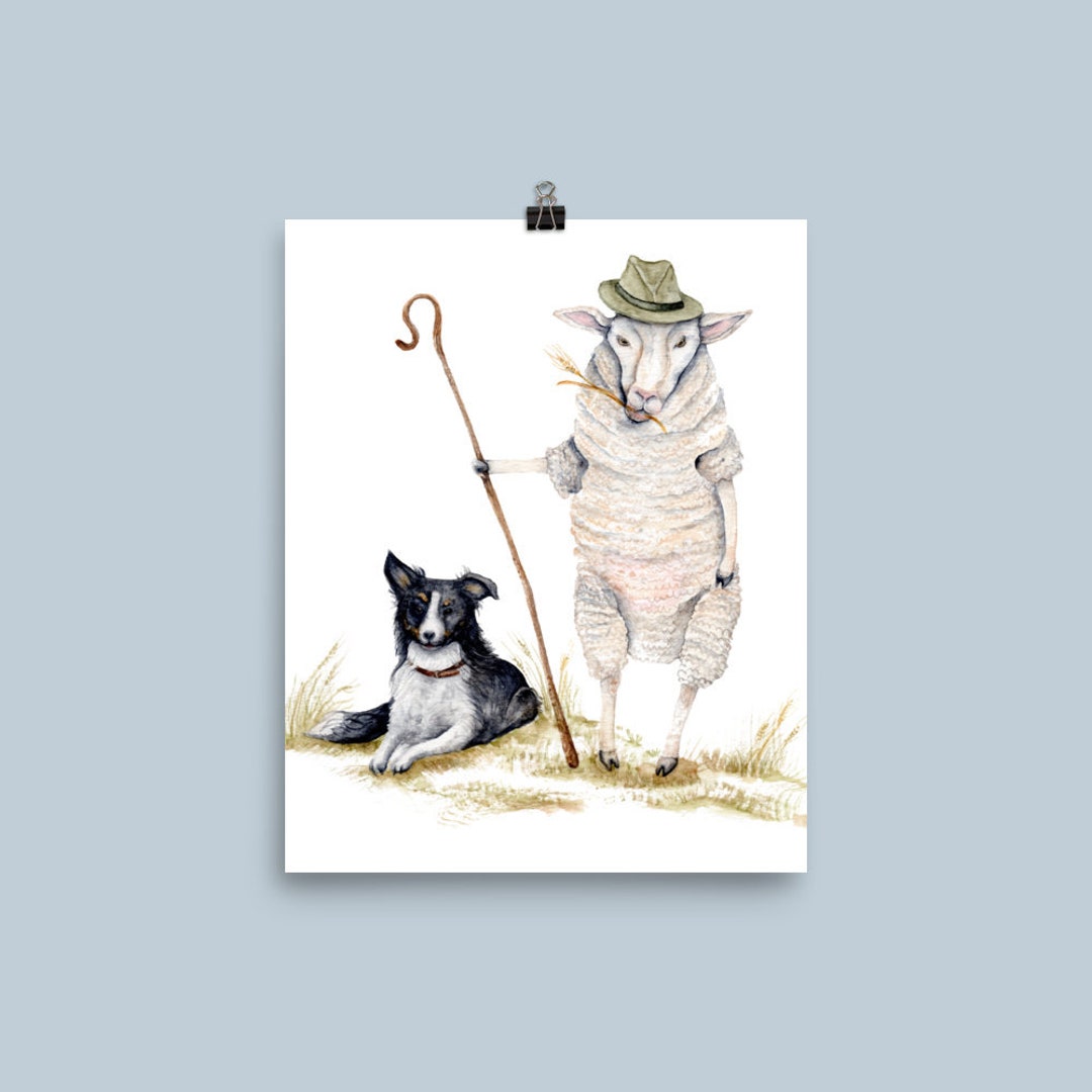 Sheepherd Sheep Dog - Fine Art Print of Original Watercolor Scottish ...