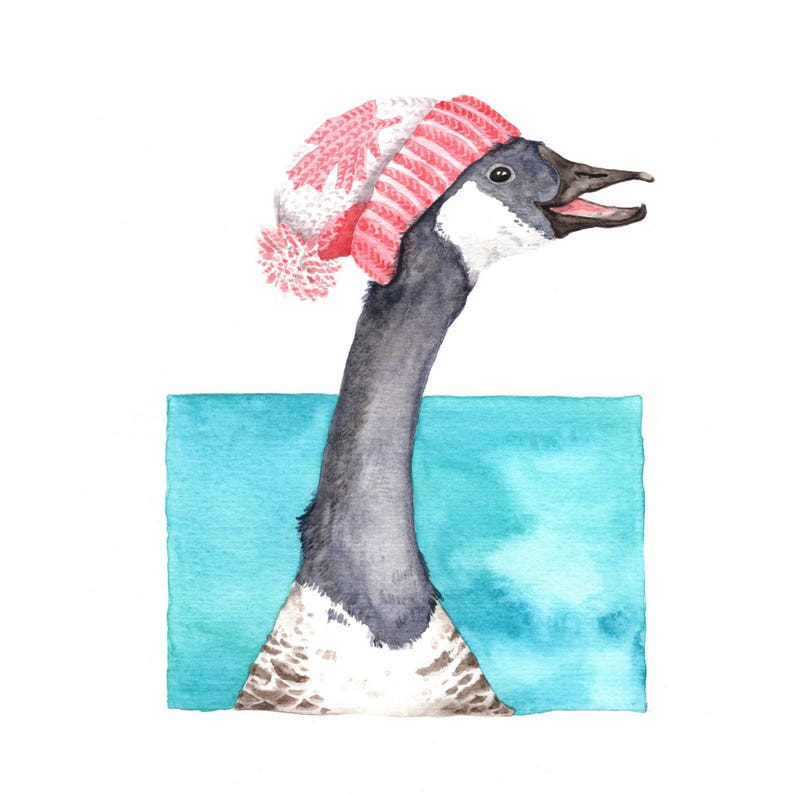 Canada Goose in Canada Toque Art Print of Watercolor Painting Canada ...