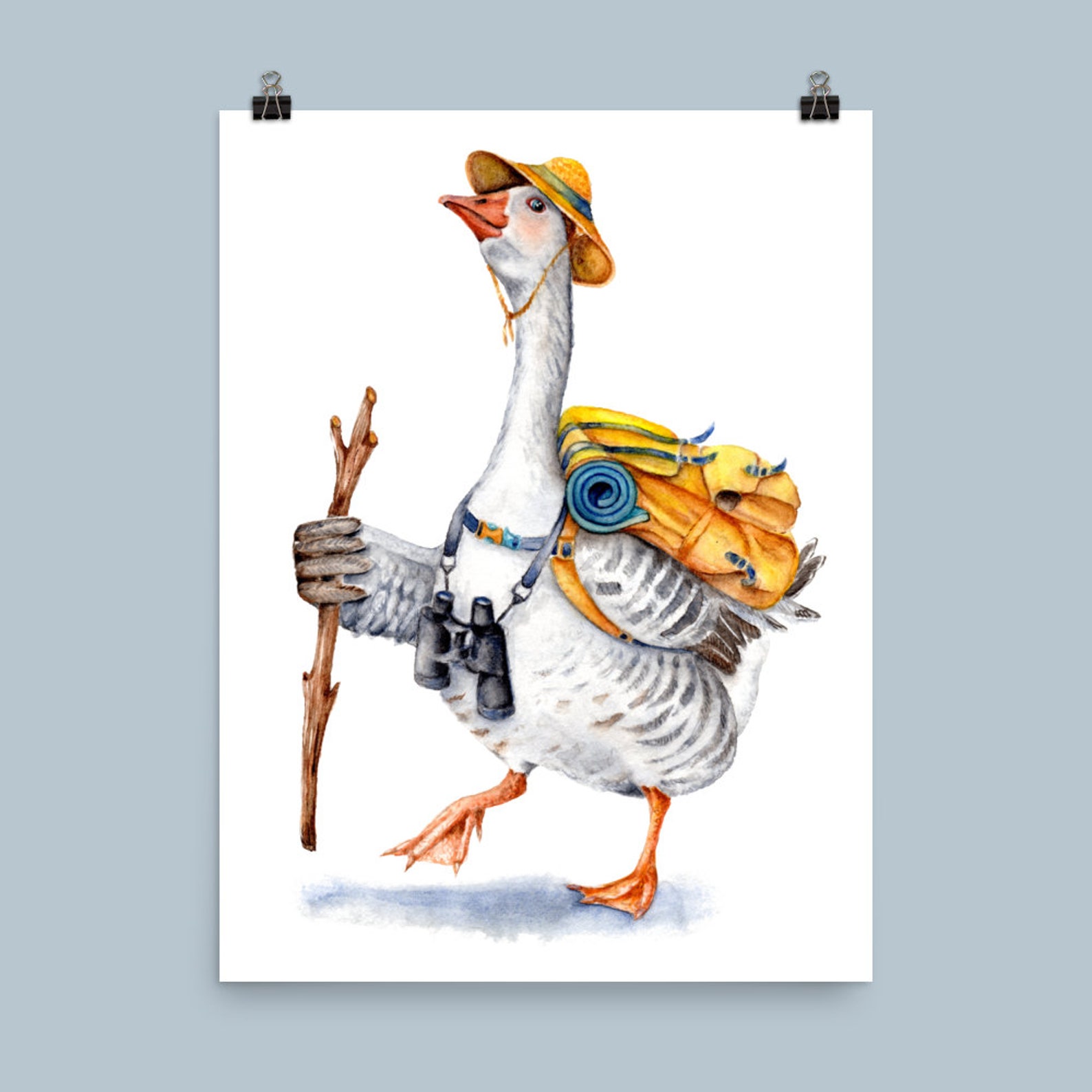 Hiking Goose With Backpack and Binoculars Art Print of - Etsy Canada