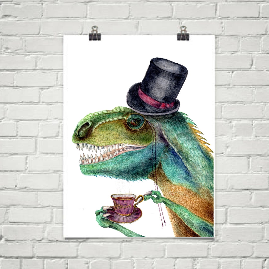 Steampunk T-rex Art Print: Victorian Gentleman Dinosaur Watercolor - Etsy