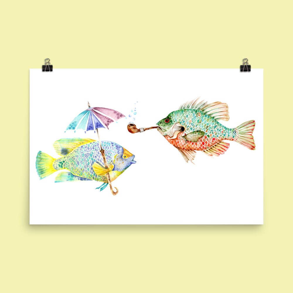 Fishes Two Fish Art Print of Watercolor Painting Funny - Etsy