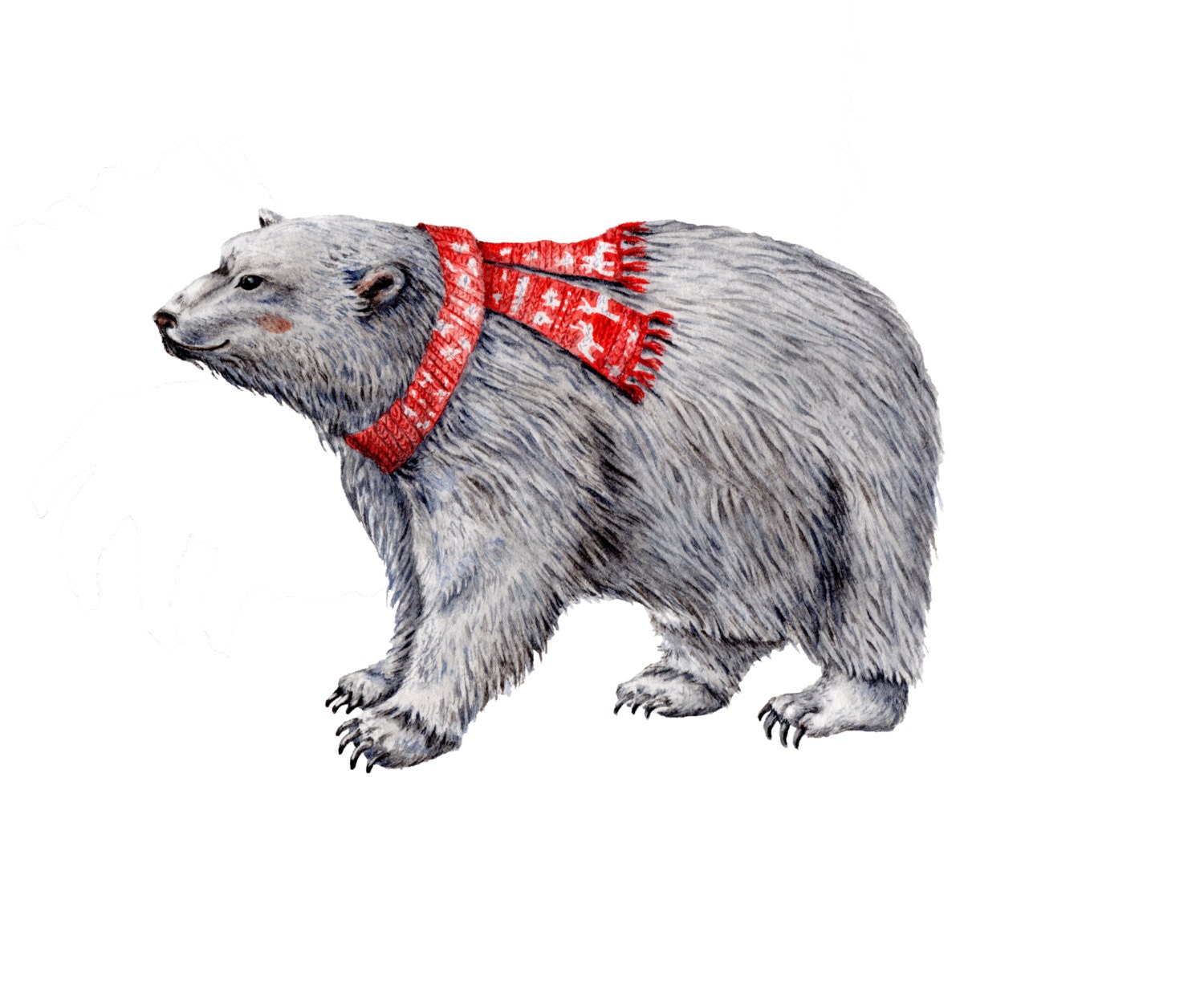 Polar Bear in Red Scarf Original Watercolor Painting - Etsy