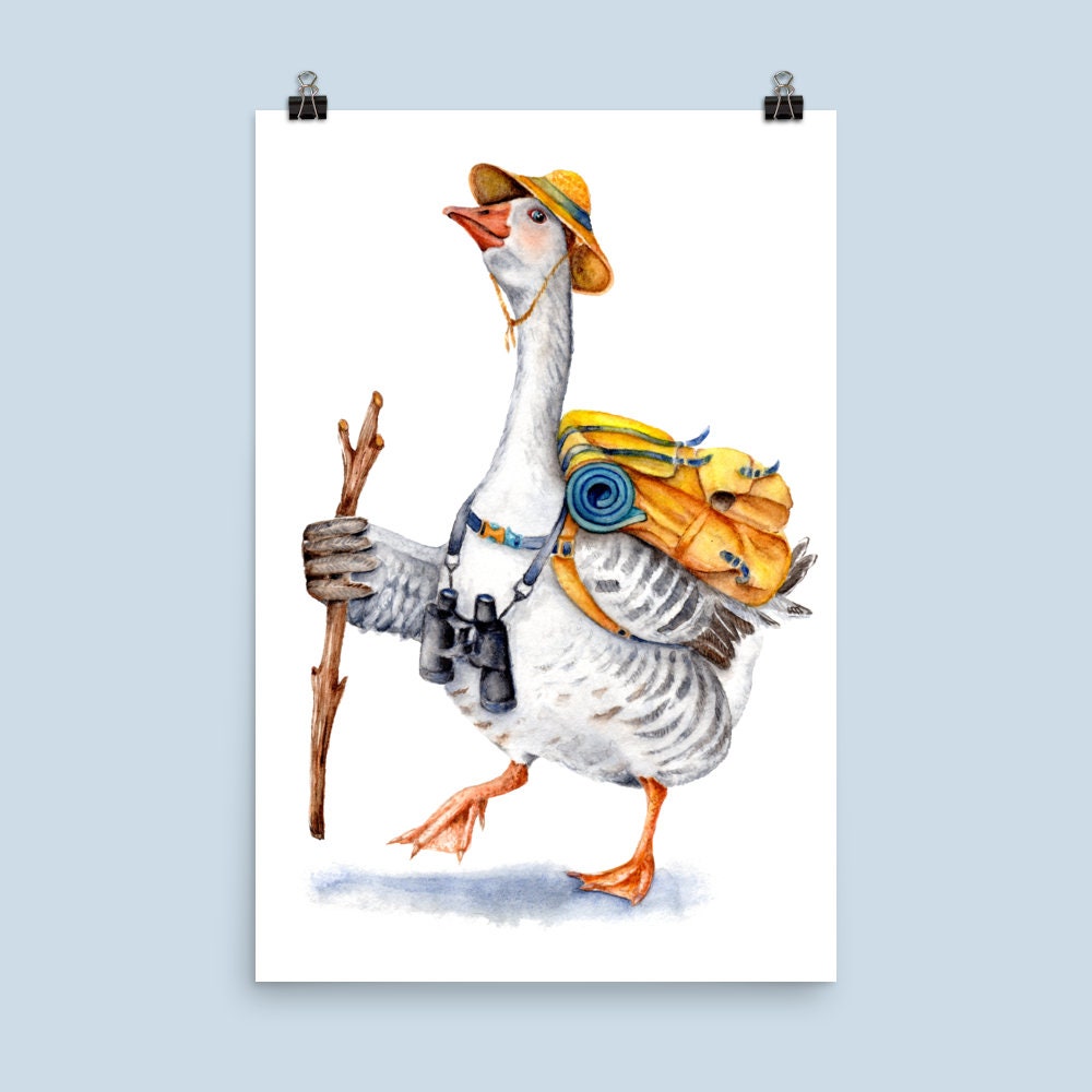 Hiking Goose With Backpack and Binoculars Art Print of - Etsy Canada