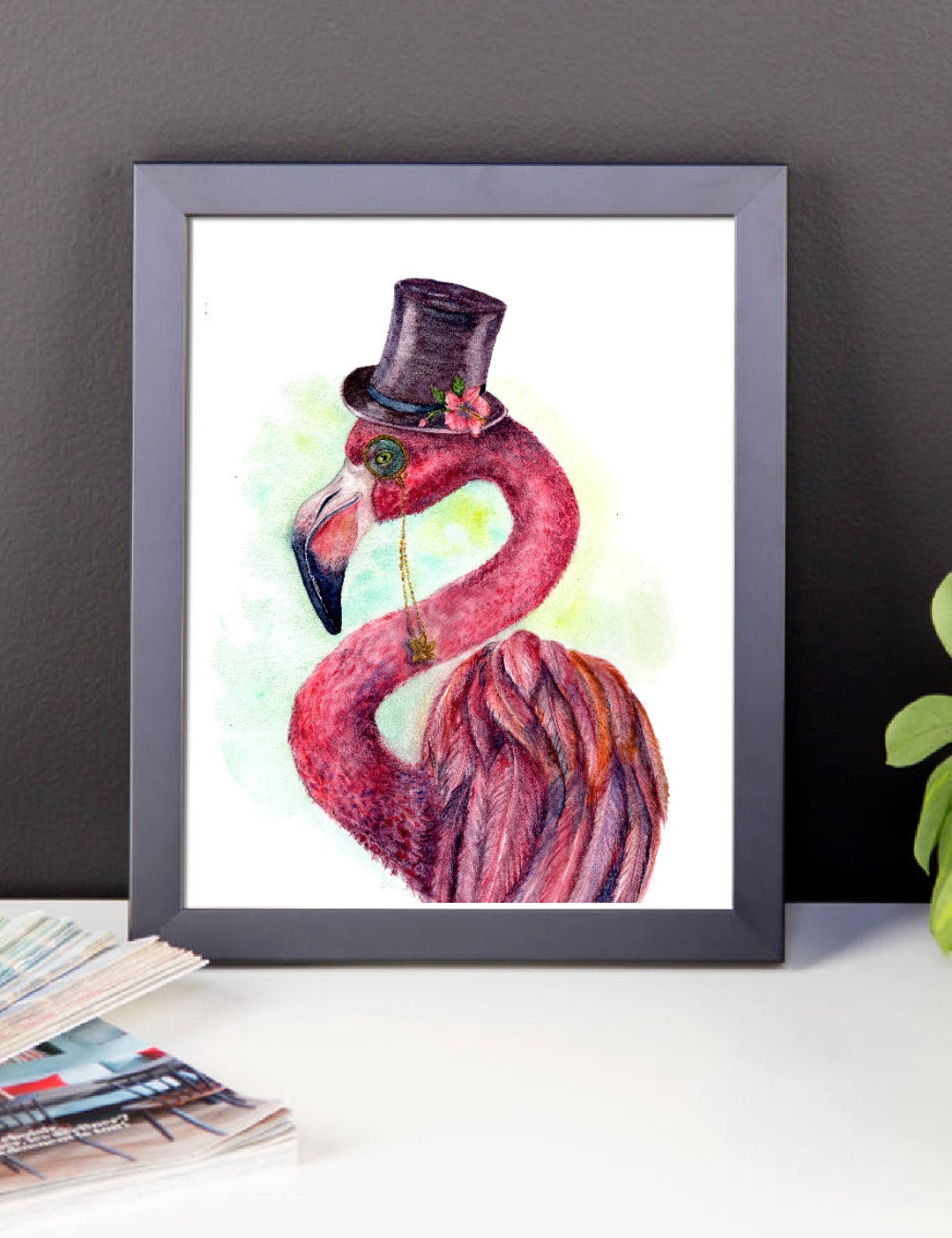 Victorian Gentleman Flamingo Art Print: Steampunk Watercolor - Etsy