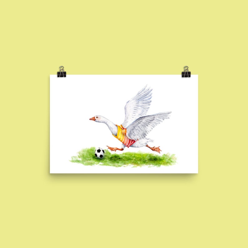 Soccer Goose Running With a Soccer Ball Art Print of Original ...