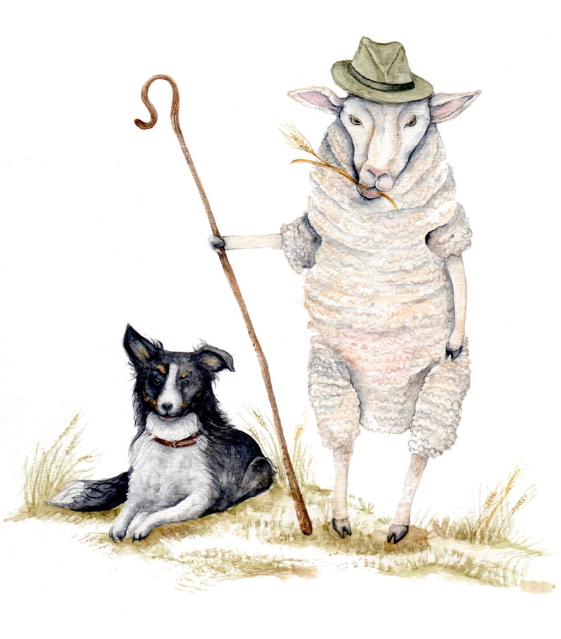 Sheepherd Sheep Dog - Fine Art Print of Original Watercolor Scottish ...