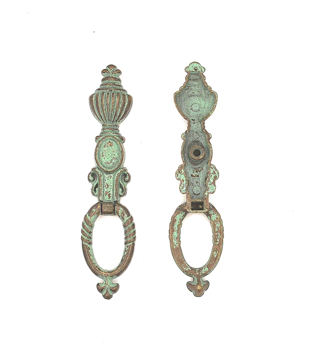 Single Mount Crowned Ring Pull, Antique Verdigris Dresser Knob, Cabinet ...