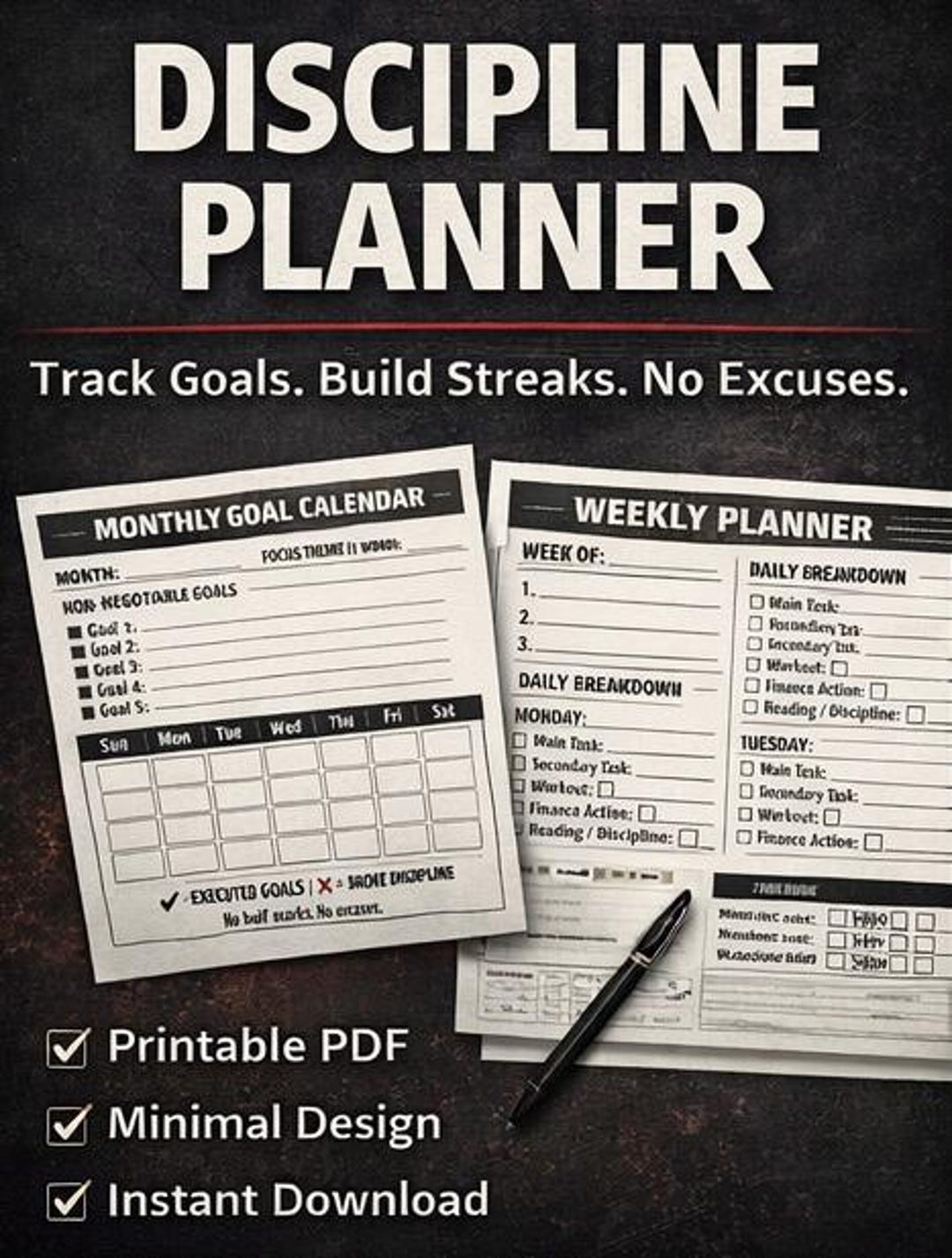Discipline Planner Printable | Goal & Streak Tracker (PDF Download) - Etsy