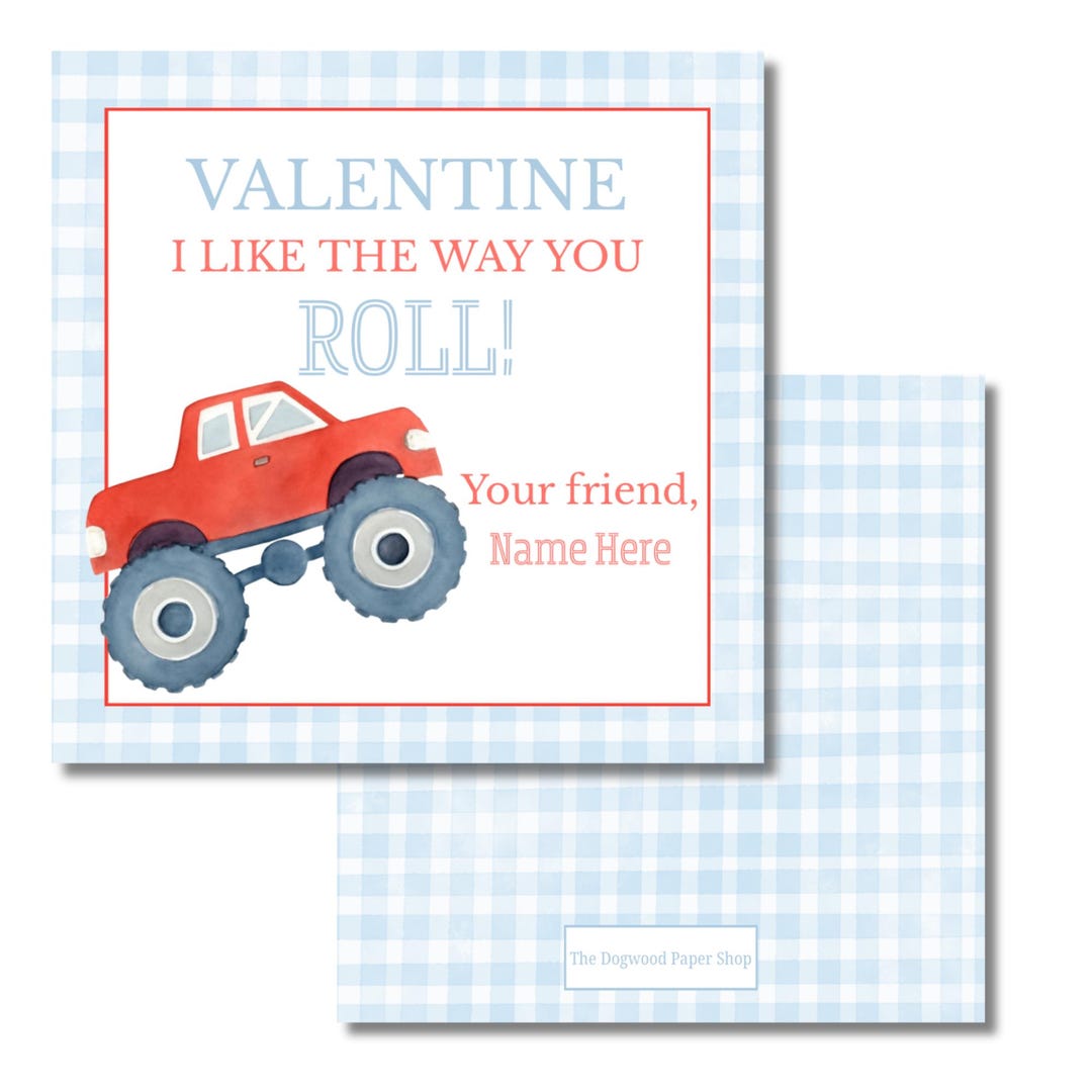 Monster Truck Valentine Tag | Kids Classroom Printable (editable Canva ...