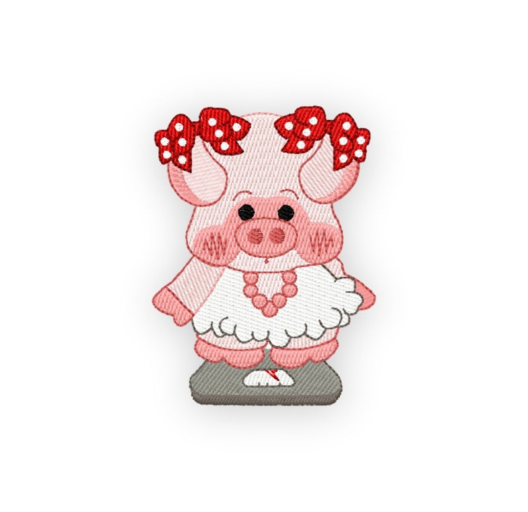 Pig - Machine Embroidery Design - Piggy on Scale - 4x4" Hoop - Etsy