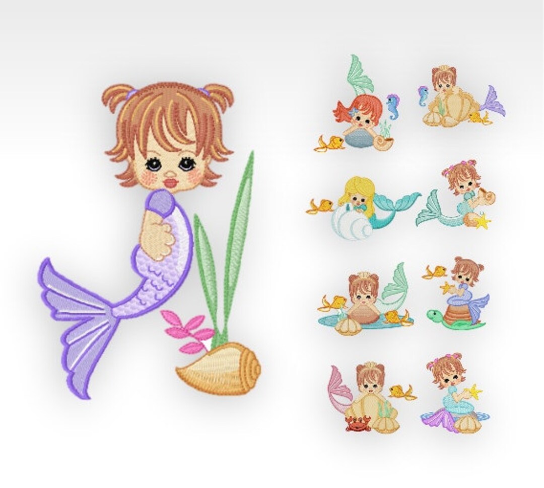Mermaid Machine Embroidery Designs Precious Mermaids SET of 9 - Etsy