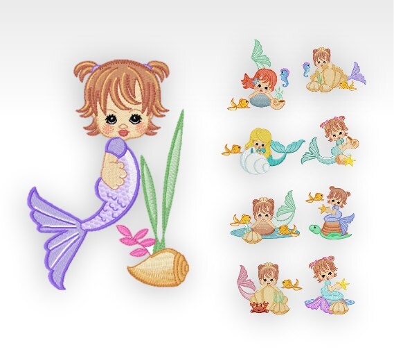 Mermaid Machine Embroidery Designs Precious Mermaids SET of 9 - Etsy