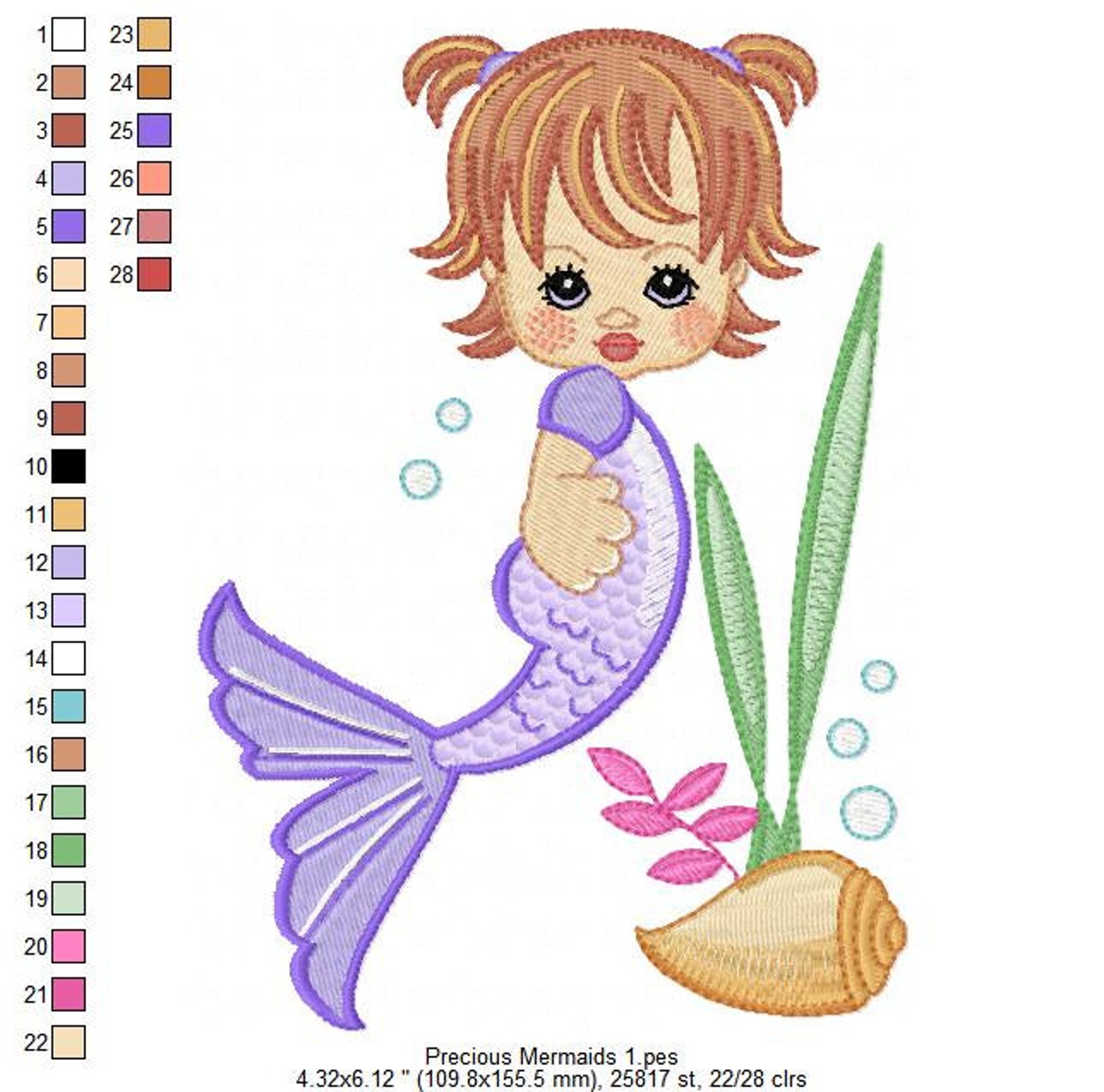 Mermaid Machine Embroidery Design Precious Mermaid 1 - Etsy