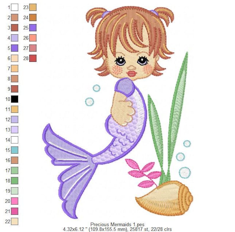 Mermaid Machine Embroidery Design Precious Mermaid 1 - Etsy
