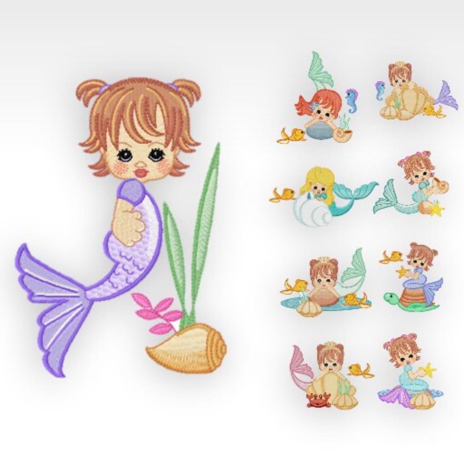 Mermaid - Machine Embroidery Designs - Precious Mermaids - SET of 9 - Etsy