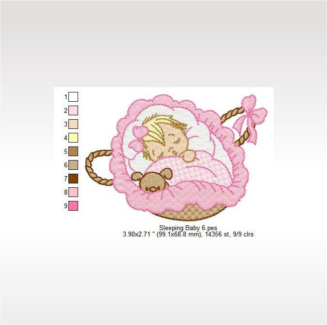 Baby Machine Embroidery Design Sleeping Baby 6 4x4 Hoop - Etsy