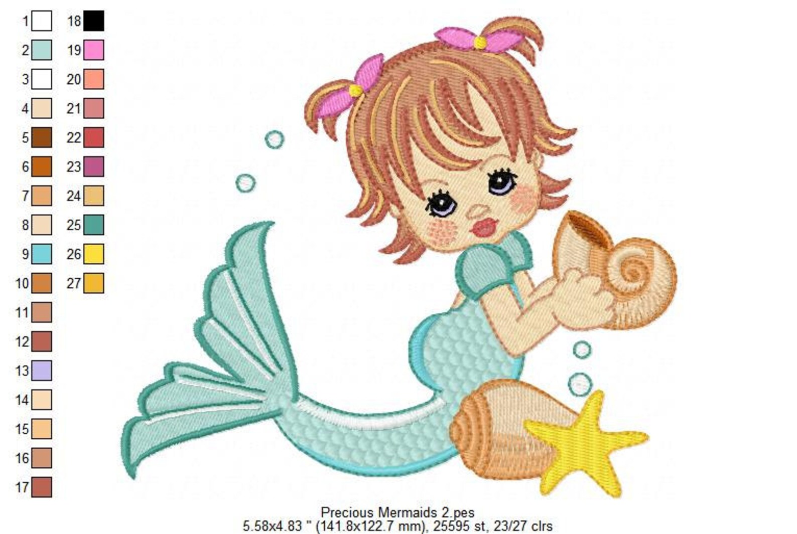 Mermaid Machine Embroidery Design Precious Mermaid 2 5x7 Hoop. - Etsy