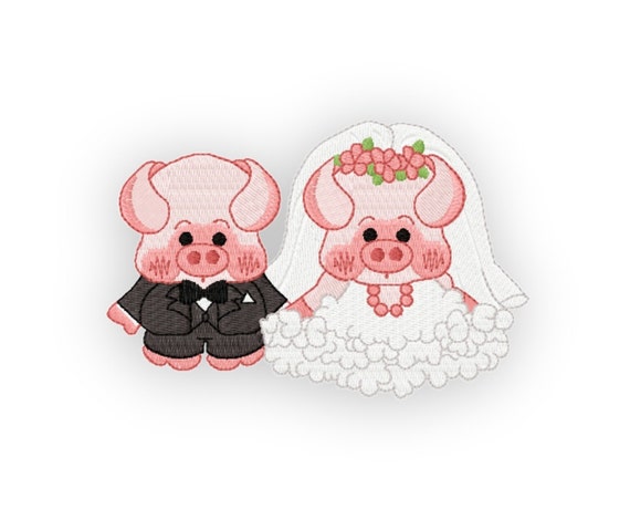Wedding Pig Machine Embroidery Design Wedding Pigs 5x5 | Etsy