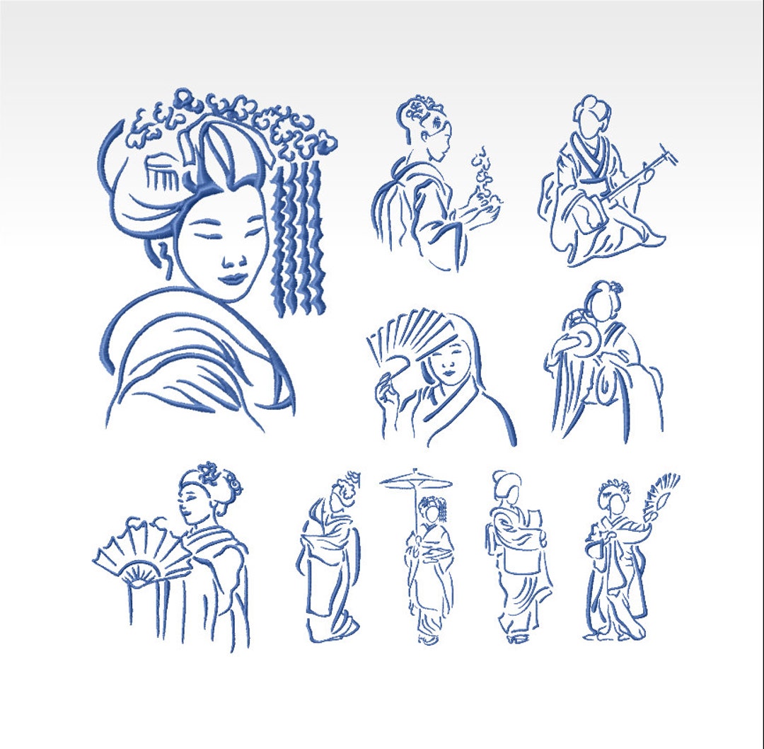 Japanese - Machine Embroidery Designs - Outline Geisha's - 3 Sizes ...