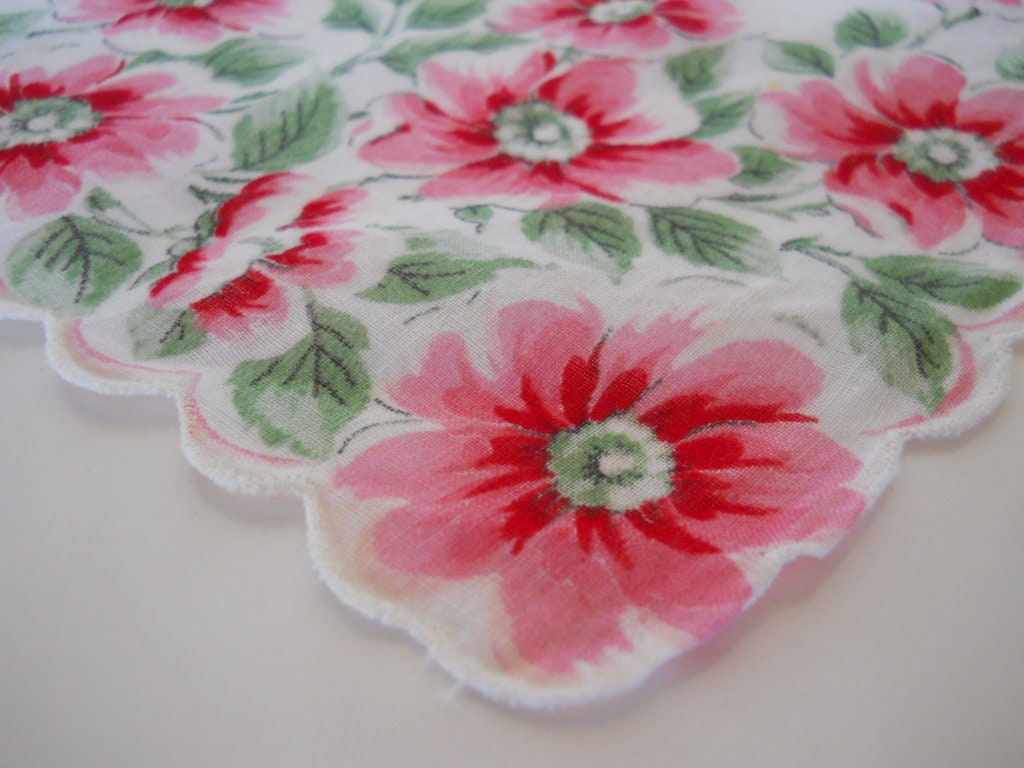 Vintage Hankerchief Red Floral Print Hankie Summer Wedding - Etsy