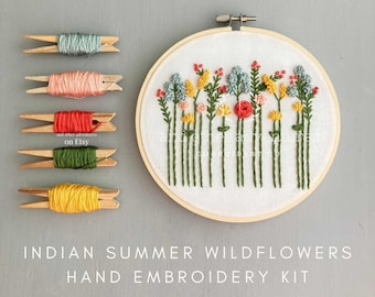 Beginner Hand Embroidery KIT Blush & Olive Meadow DIY Embroidery Hoop, Pink Flowers, Video ...