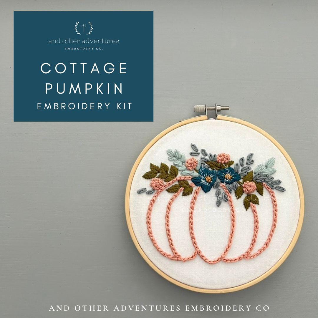 Cottage Pumpkin - Beginner Hand Embroidery Kit, Autumn Embroidered ...