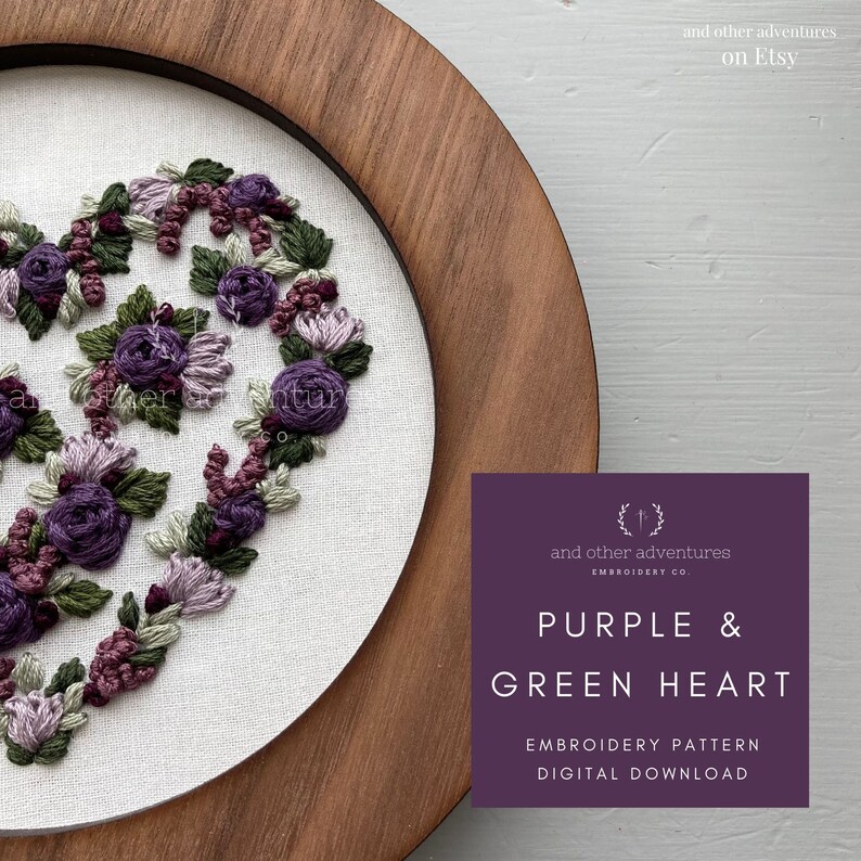 Hand Embroidery Pattern PDF DIY Purple and Green Embroidered - Etsy