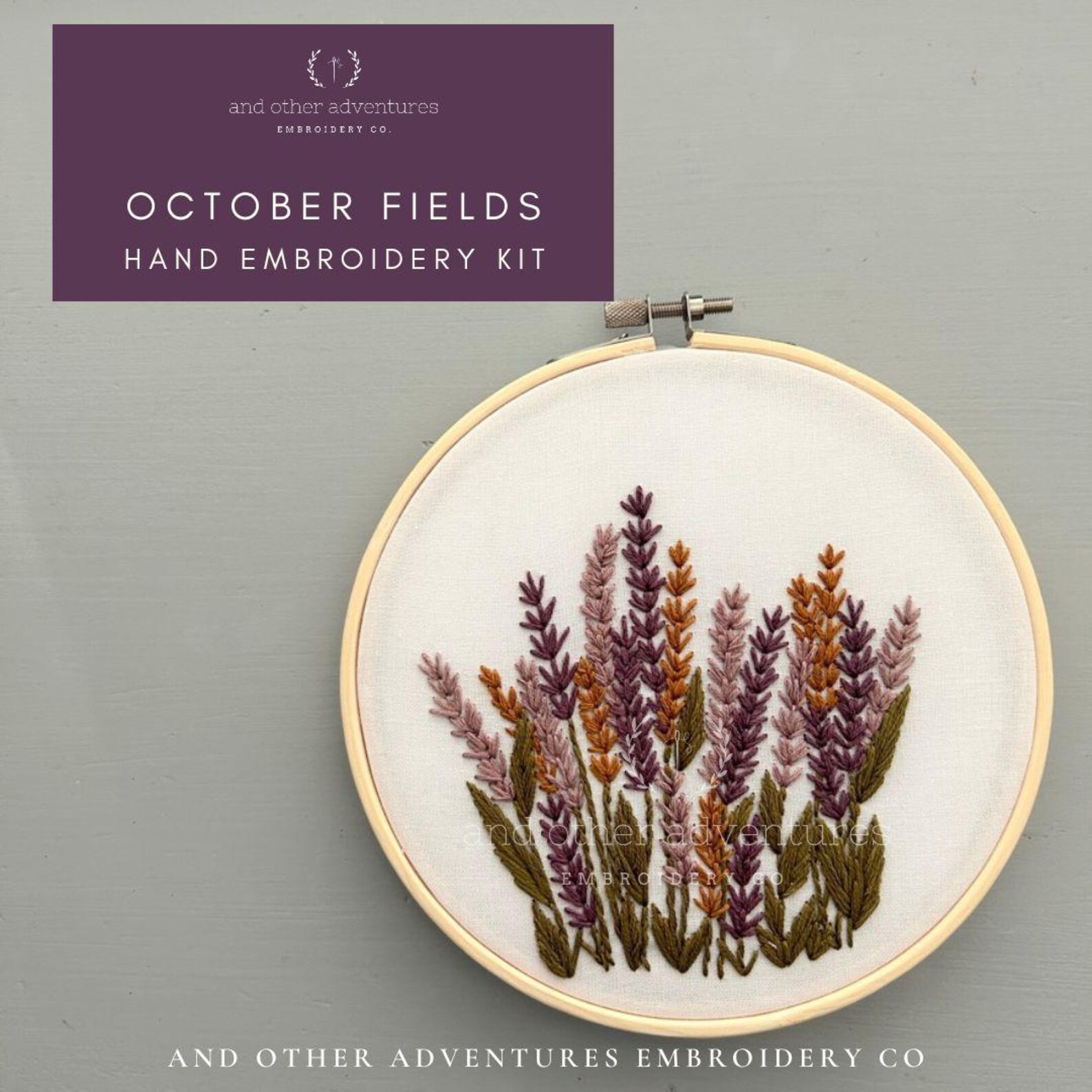 October Fields - Beginner Hand Embroidery Kit, Moody Purple Embroidery ...