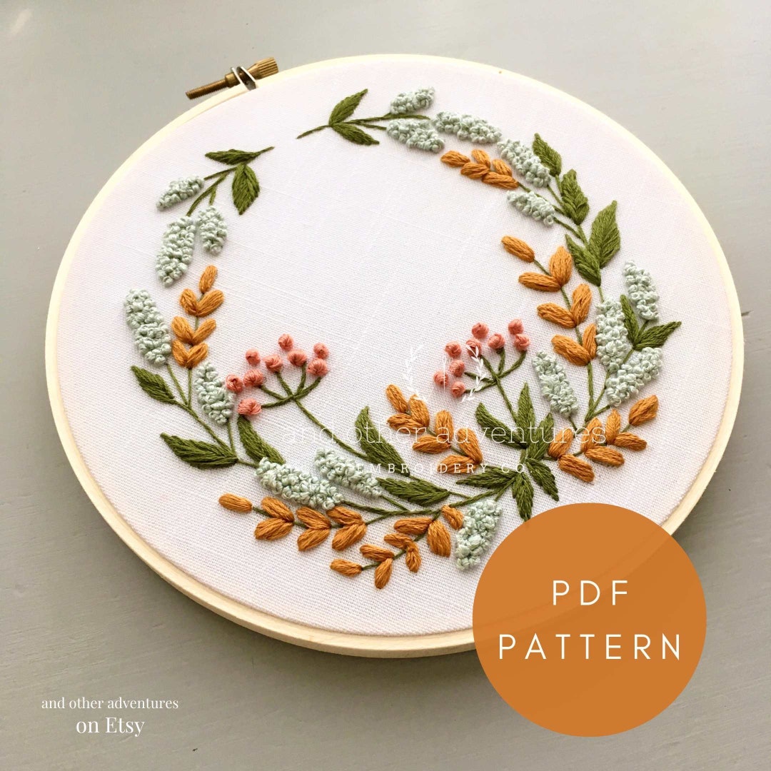 Autumn Flower Wreath Embroidery PDF PATTERN DIY Fall Florals - Etsy