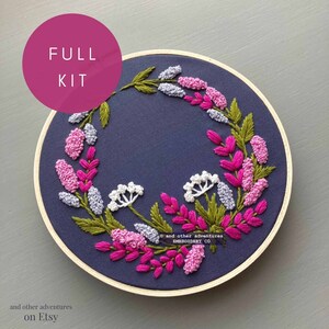 KENSINGTON PERIWINKLE - Floral Wreath Hand Embroidery KIT, Embroidered ...