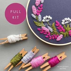 KENSINGTON PERIWINKLE - Floral Wreath Hand Embroidery KIT, Embroidered ...