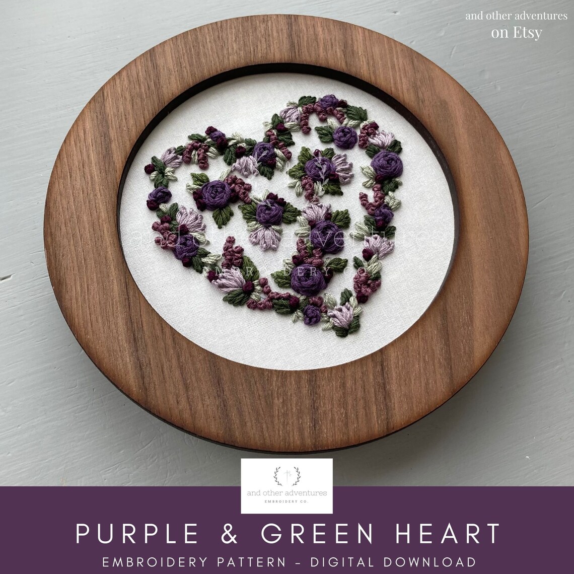 Hand Embroidery Pattern PDF DIY Purple and Green Embroidered - Etsy