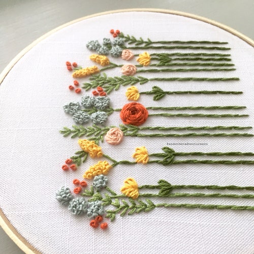 Beginner Hand Embroidery Kit Embroidered Wildflowers DIY - Etsy