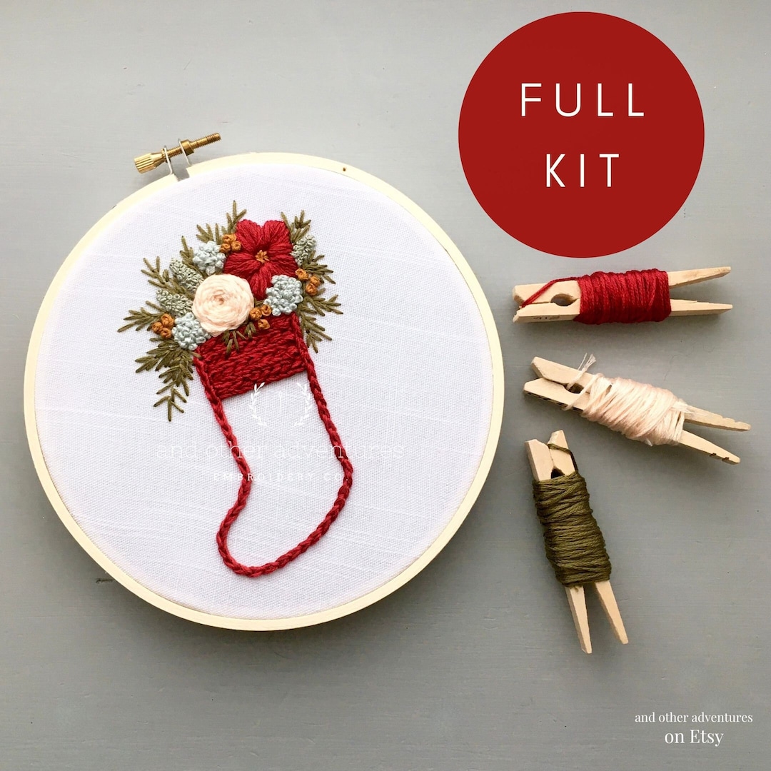 Christmas Stocking Hand Embroidery KIT, Beginner Holiday Stitching ...