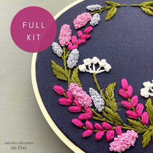 KENSINGTON PERIWINKLE - Floral Wreath Hand Embroidery KIT, Embroidered ...