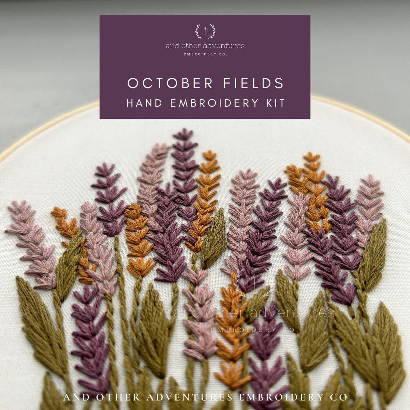 October Fields - Beginner Hand Embroidery Kit, Moody Purple Embroidery ...
