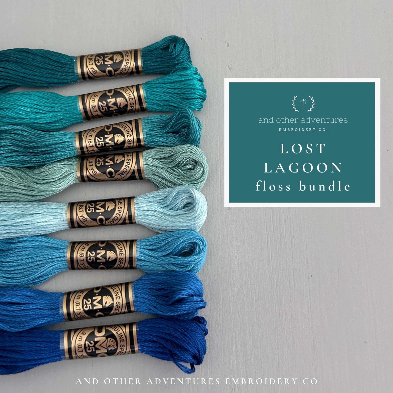 LOST LAGOON Embroidery Floss Bundle - 8 Curated DMC Thread Colors, Teal ...