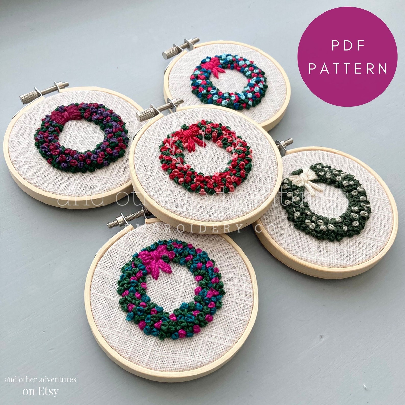 Wreath Ornaments Hand Embroidery Pattern DIY Gift Holiday - Etsy