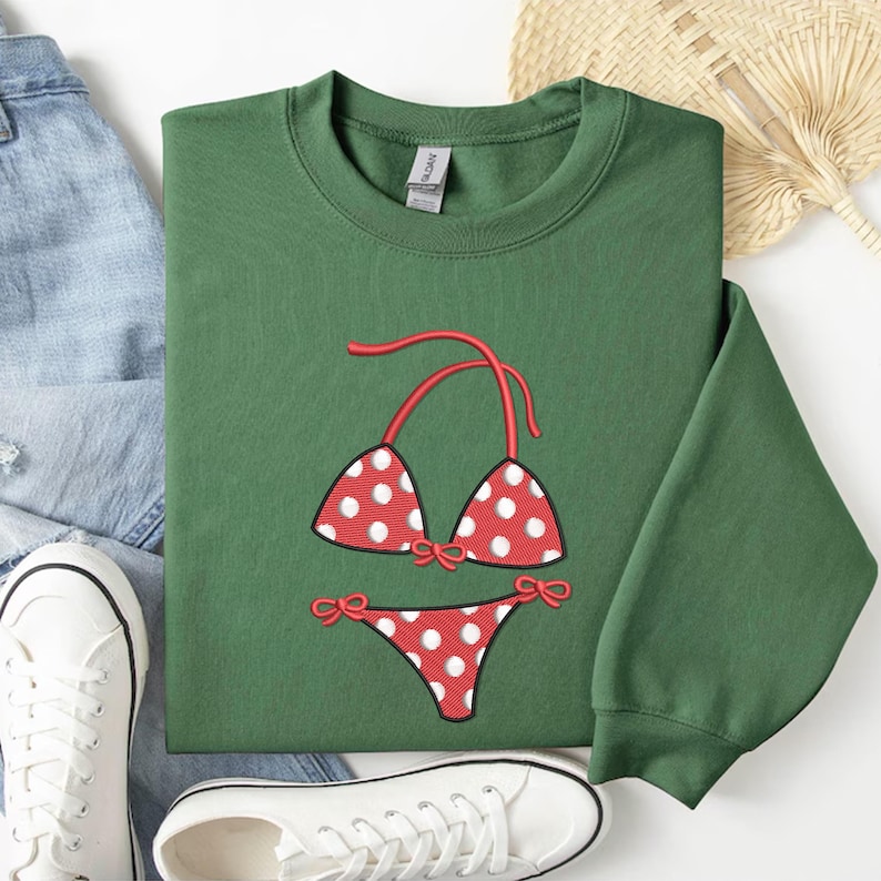Red Polka Dot Bikini Embroidery Design, Retro Swimsuit Pattern (digital ...