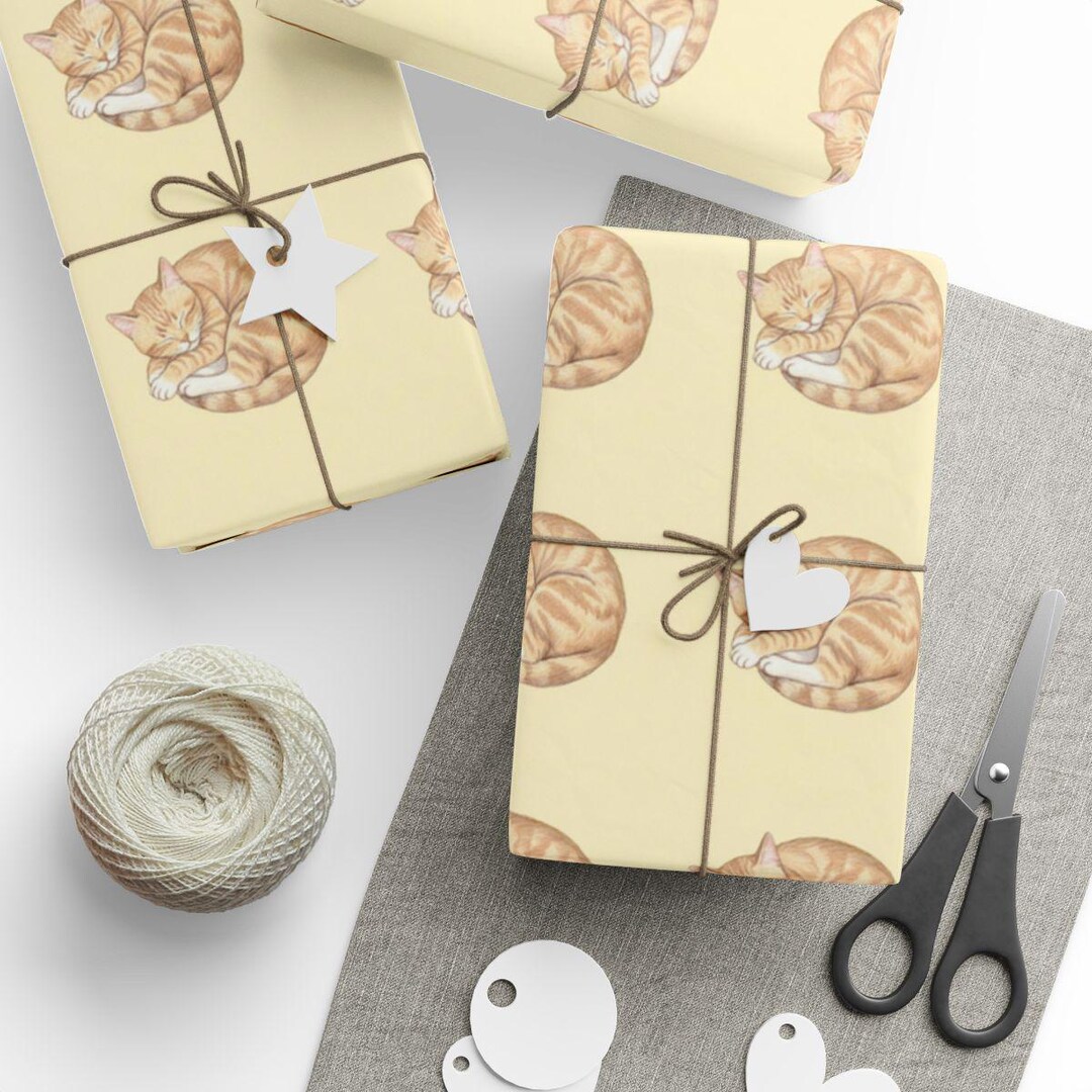 Sleeping Orange Tabby Cat Wrapping Paper, Gentle Minimal Cat Gift Wrap ...