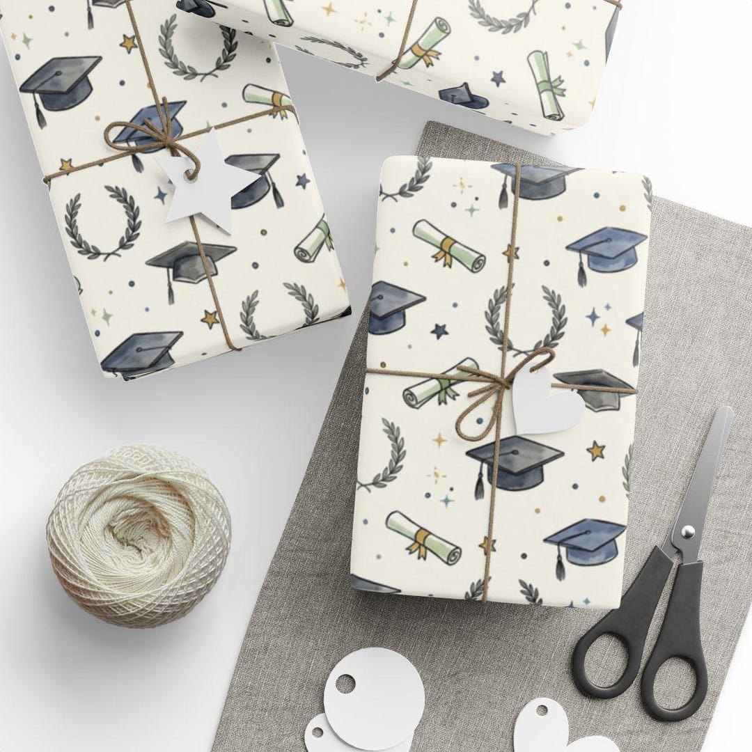 Graduation Wrapping Paper, Mortarboard, Diploma Pattern, Congrats Grad ...