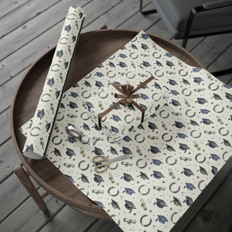 Graduation Wrapping Paper, Mortarboard, Diploma Pattern, Congrats Grad ...