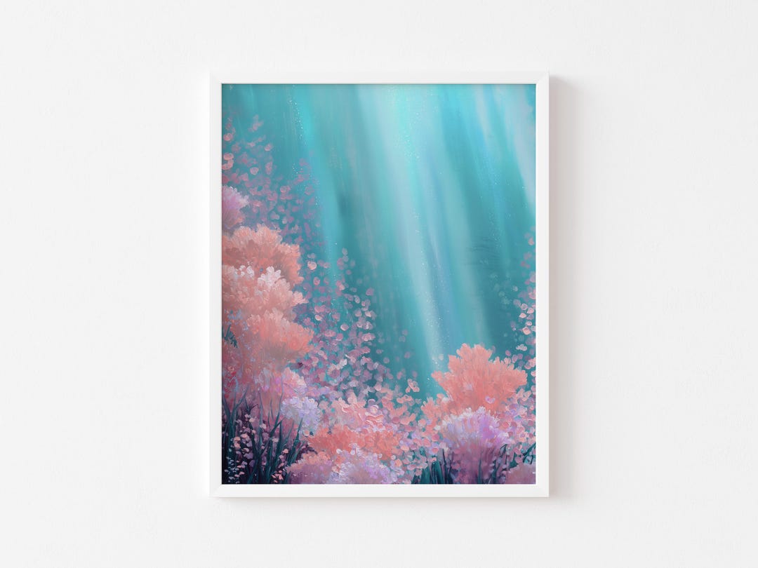 Printable Pastel Coral Reef Scene - Serene Coastal Wall Art, Dreamy ...