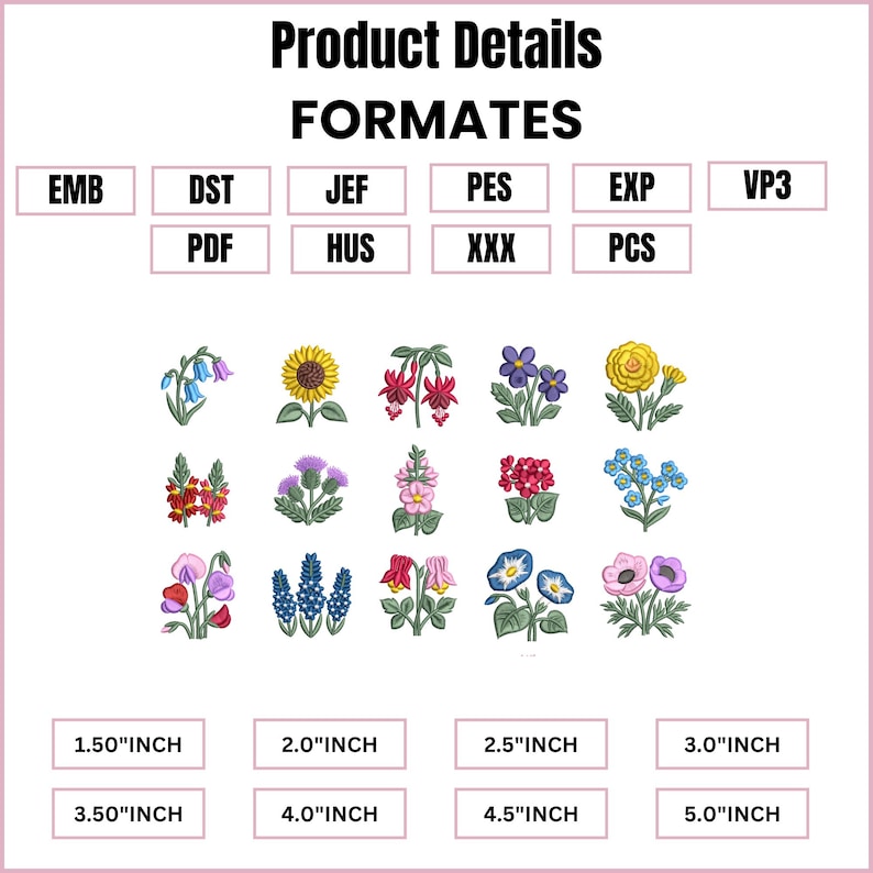 28 Flowers Machine Embroidery Designs Bundle, Botanical Boho Floral, 8 ...